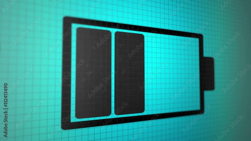 Looped animated background with charging battery icon black color on ...