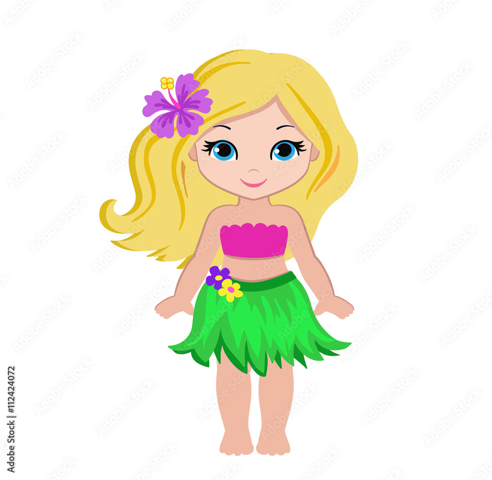 Cute cartoon girl in traditional Hawaiian dancer costume. Stock Vector ...