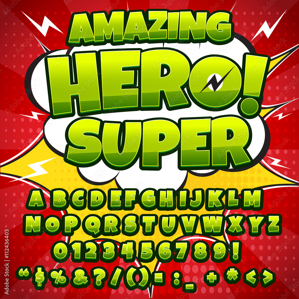 Creative high detail comic font. Alphabet in the style of comics, pop ...