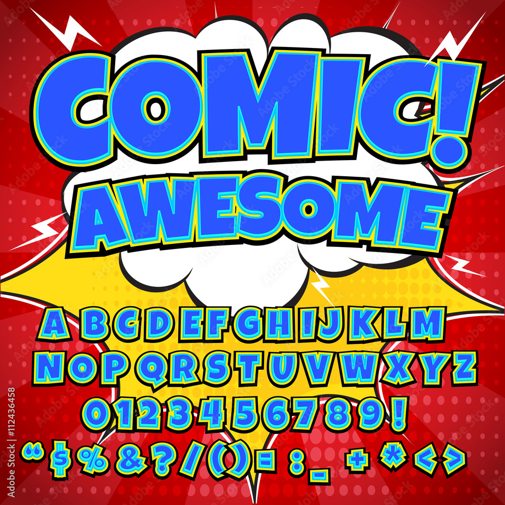 Creative high detail comic font. Alphabet in the style of comics, pop ...