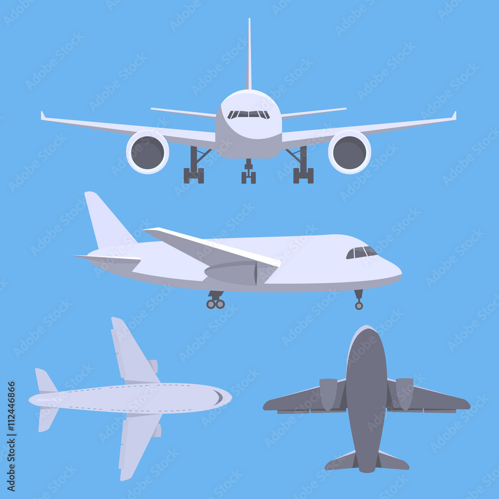 Set of planes. Top, side, front, bottom view of plane. Vector. Stock ...