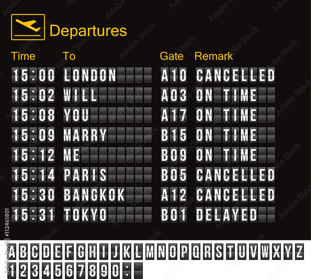 Vector airport board isolated. Realistic flip scoreboard airport Stock ...