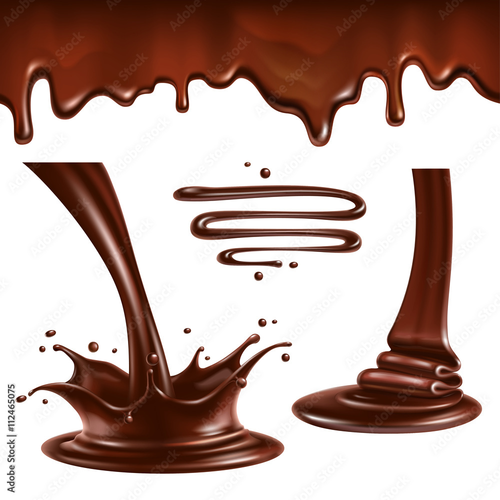 Liquid chocolate. Splashes and drops. Stock Vector | Adobe Stock