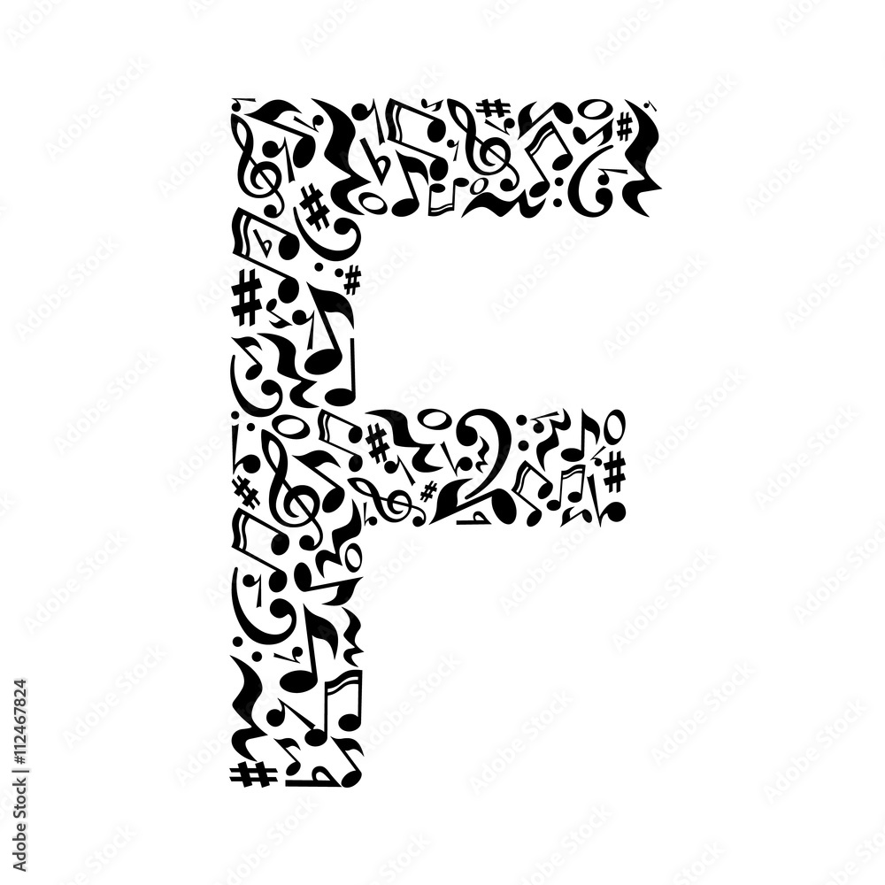 F letter made of musical notes on white background. Alphabet for art ...
