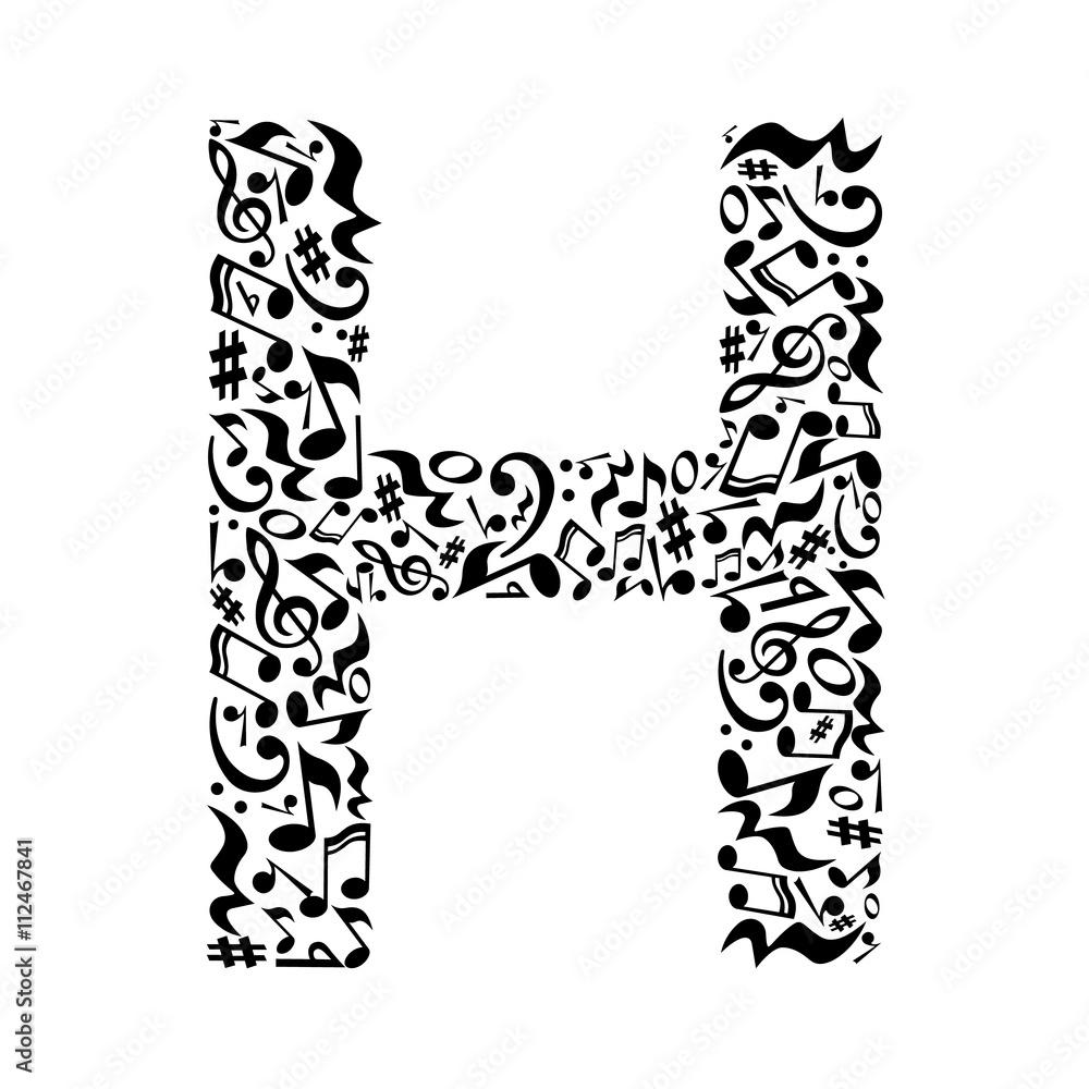 H Letter Made Of Musical Notes On White Background Alphabet For Art H Letter Made Of Musical Notes On White Background Alphabet For Art