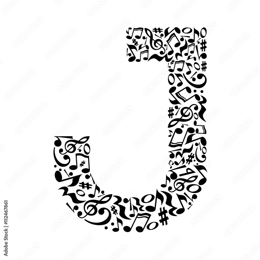 J letter made of musical notes on white background. Alphabet for art ...