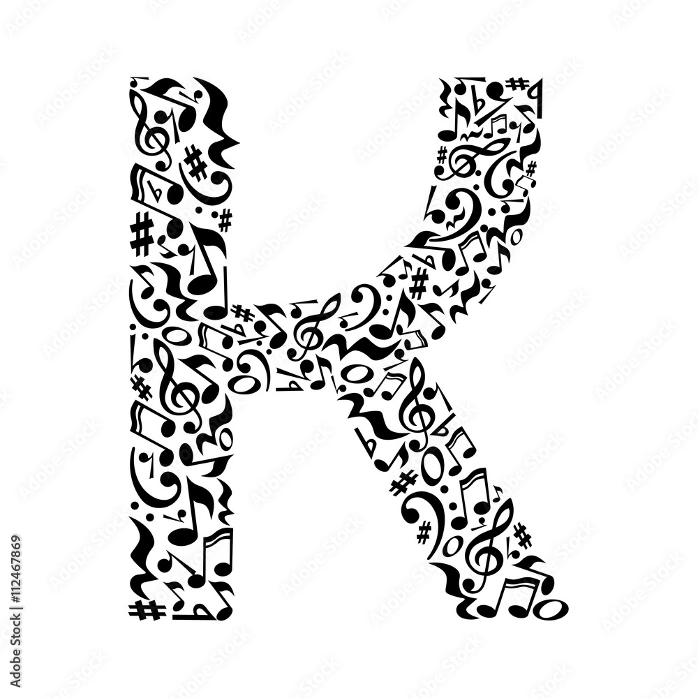 K letter made of musical notes on white background. Alphabet for art ...