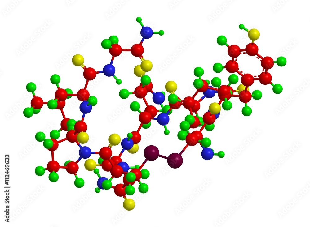 Molecular structure of Oxytocin, 3D rendering Stock Illustration ...