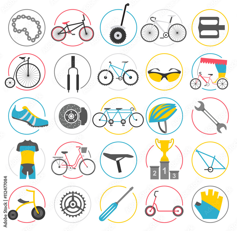 Bicycle icon set. Bike types. Vector illustration flat design Stock ...