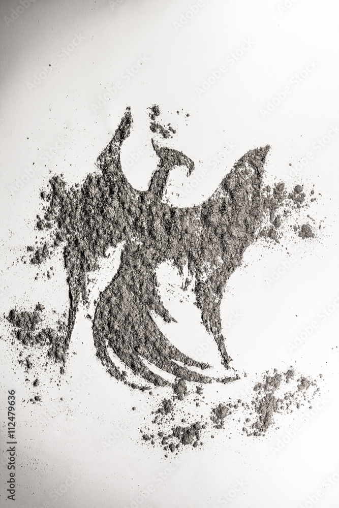 Phoenix, eagle bird drawing in ash as life, death symbol Stock Photo ...
