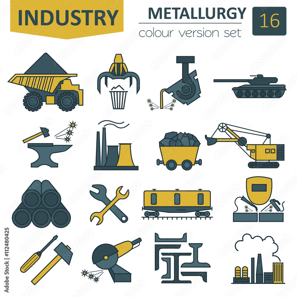 Metallurgy icon set. Colour version design Stock Vector | Adobe Stock