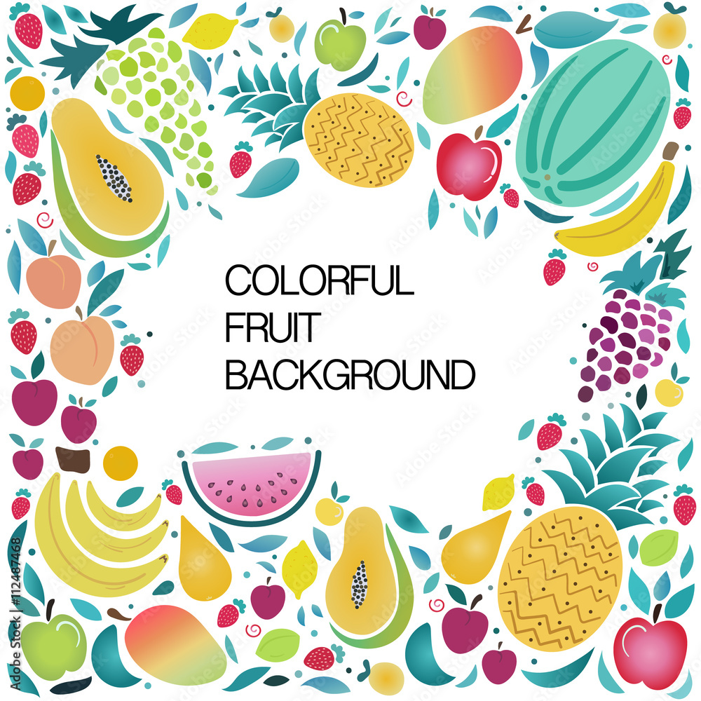 Vector collection of fresh healthy fruits with space for text. Eco food ...