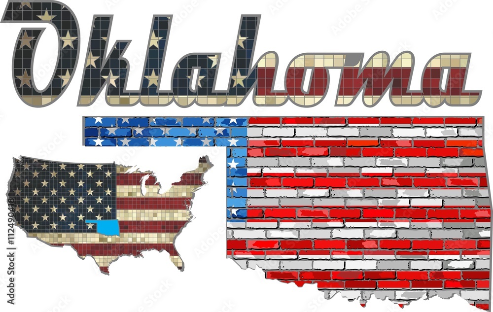 USA state of Oklahoma on a brick wall - Illustration, The flag of the ...
