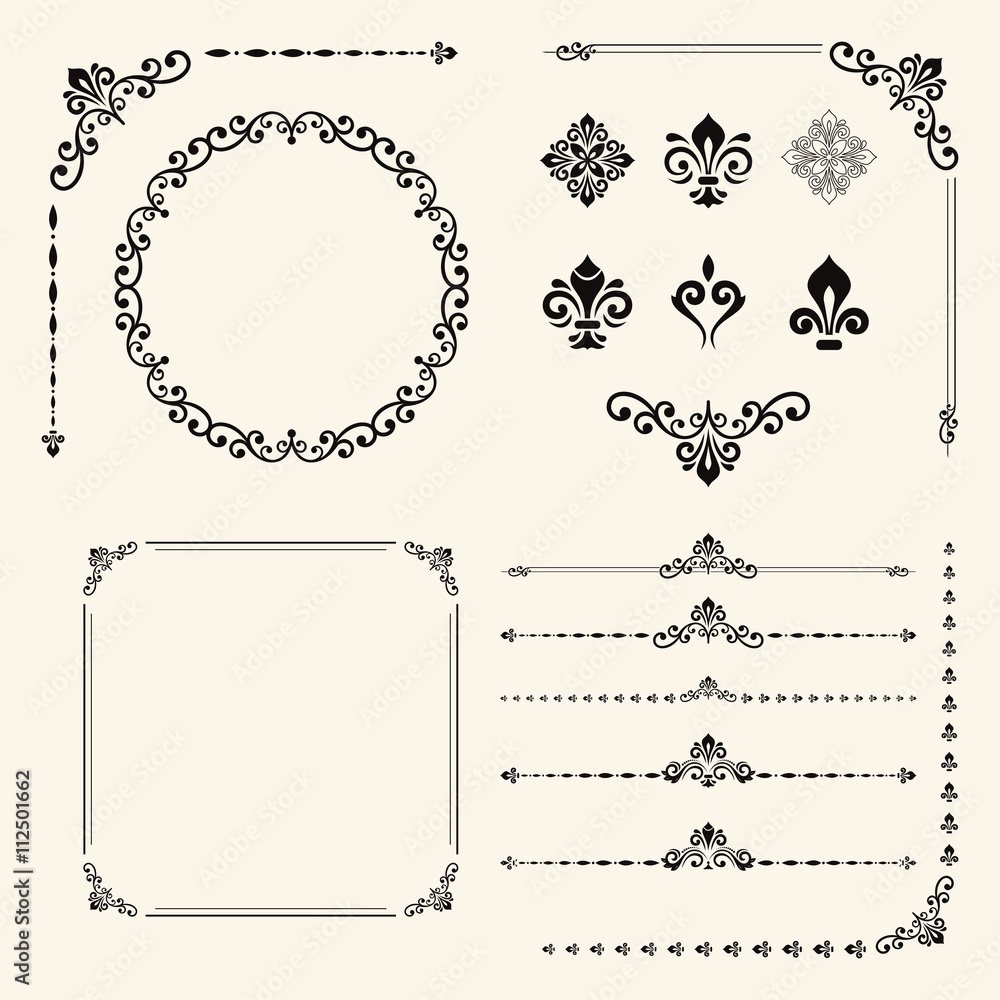 Vintage set of elements. Different vector patterns for decoration and ...