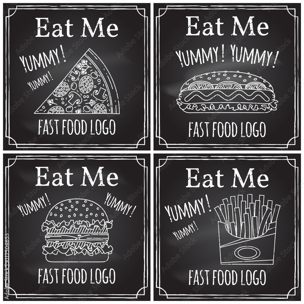 Eat me. Elements on the theme of the restaurant business. Chalk drawing ...