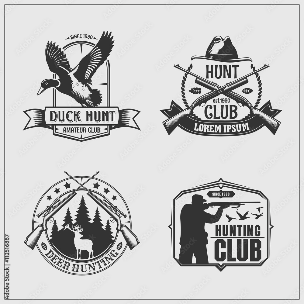 Poster Vector set of hunting club labels, badges and design elements ...