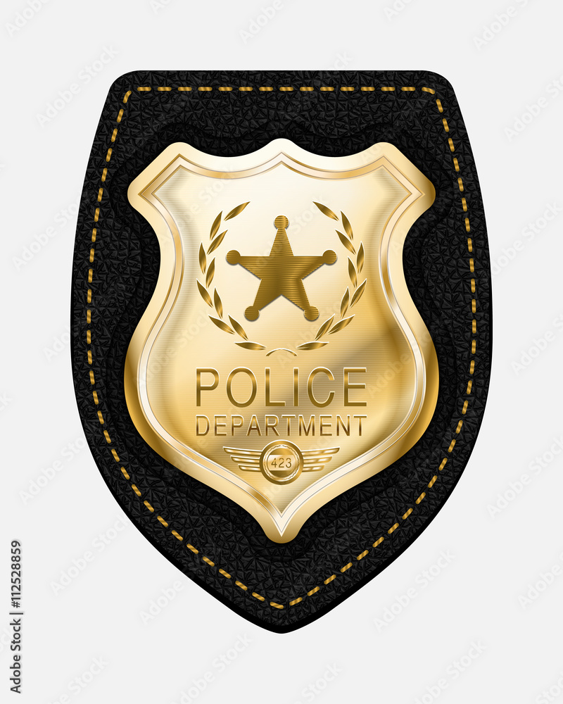 Realistic Vector Golden Police Badge Placed on Leather Backgroun Stock ...