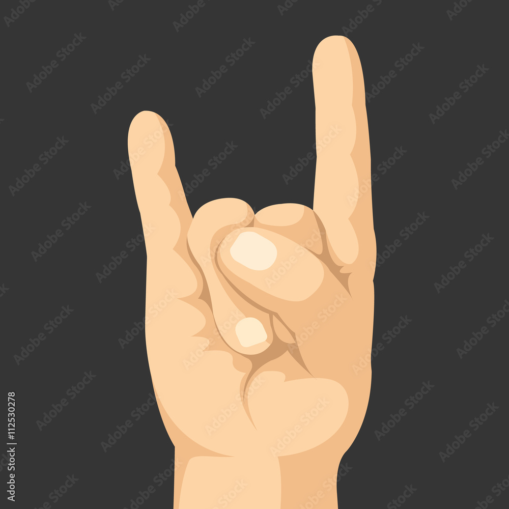 Rock hand gesture. Sign of the horns. Realistic vector hand with rock ...