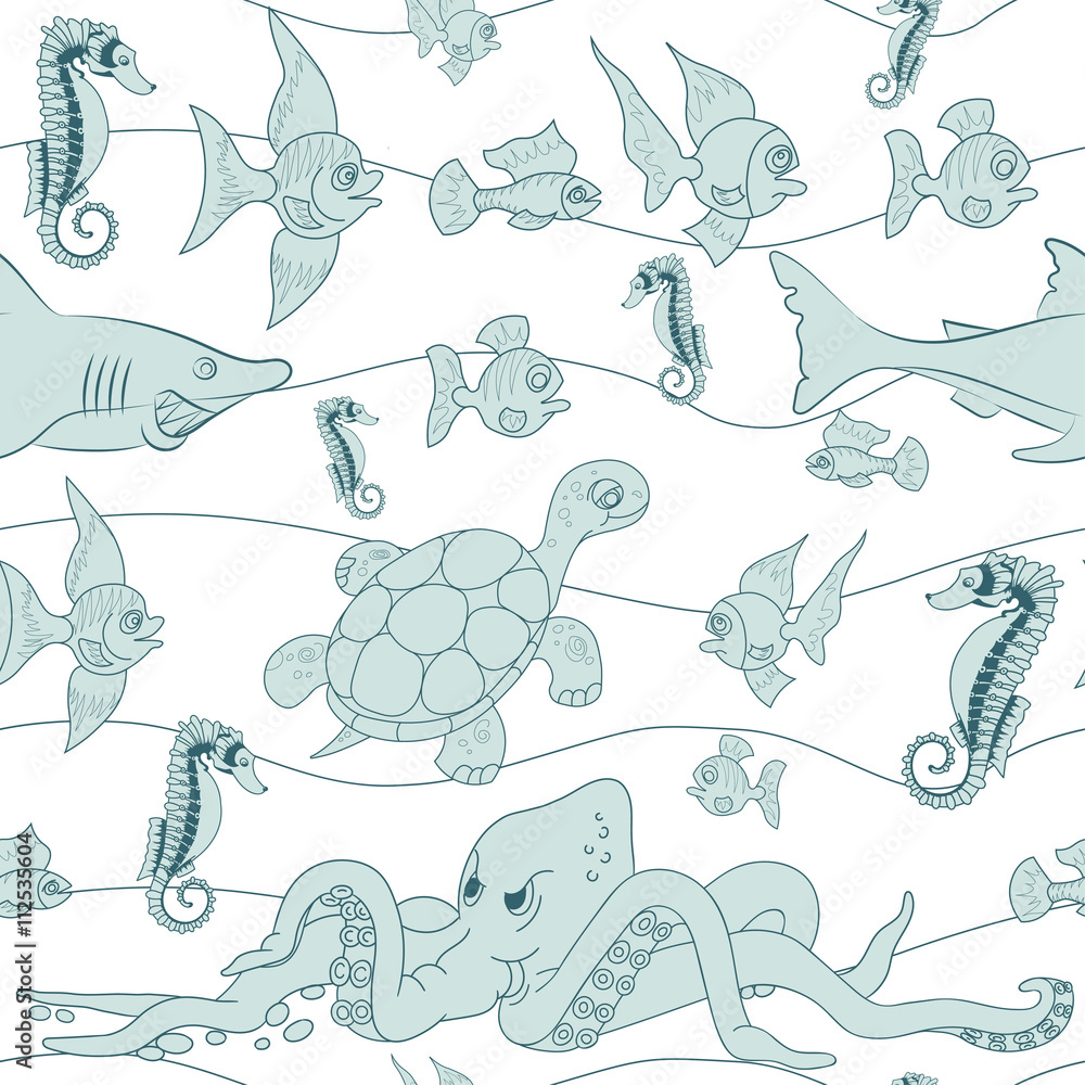 Vector illustration of sea waves with sea life Stock Vector | Adobe Stock