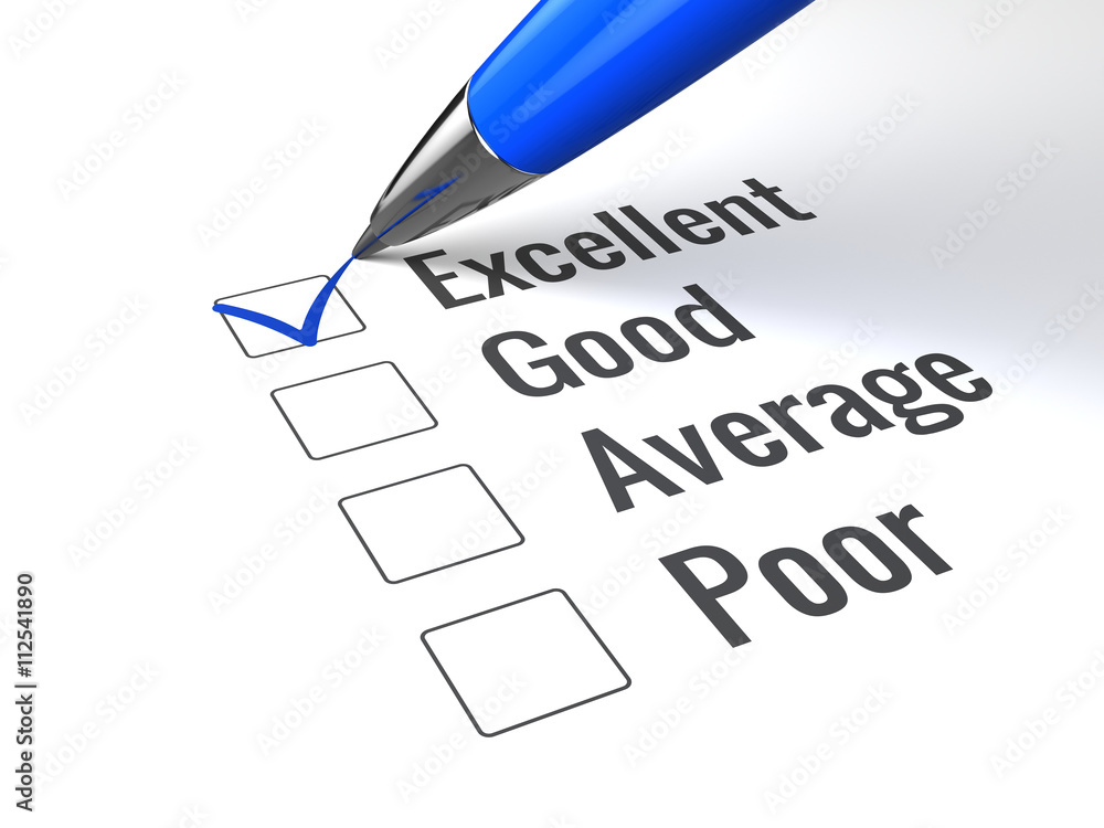 Checklist with excellent word checked. Excellent evaluation, quality ...