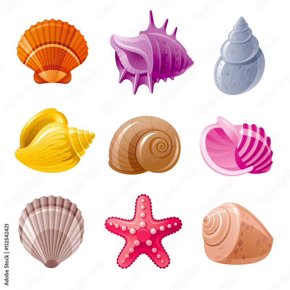 Colorful tropical shells underwater icon set Stock Vector | Adobe Stock