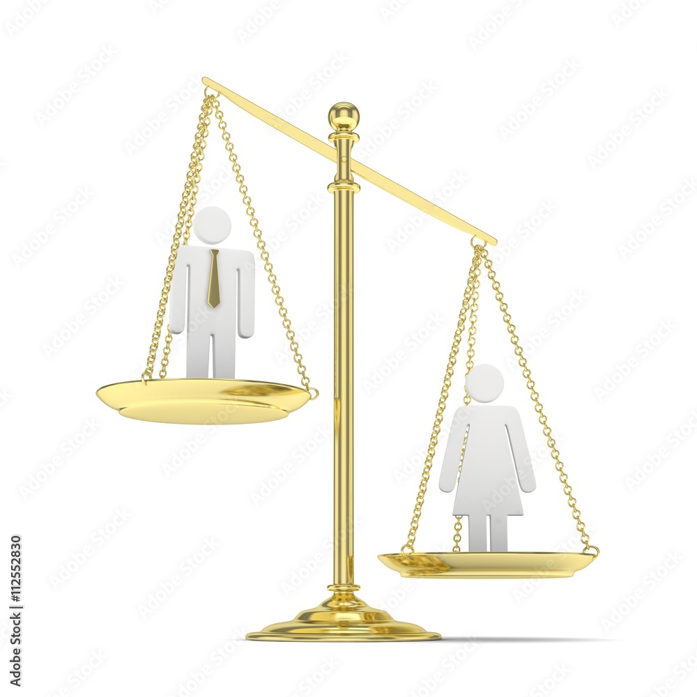 Isolated old fashioned pan scale with man and woman on white background ...