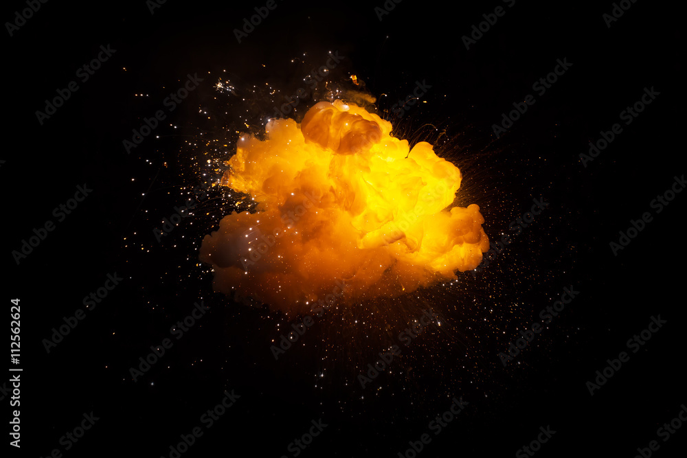 Realistic fiery explosion over a black background Stock Photo | Adobe Stock