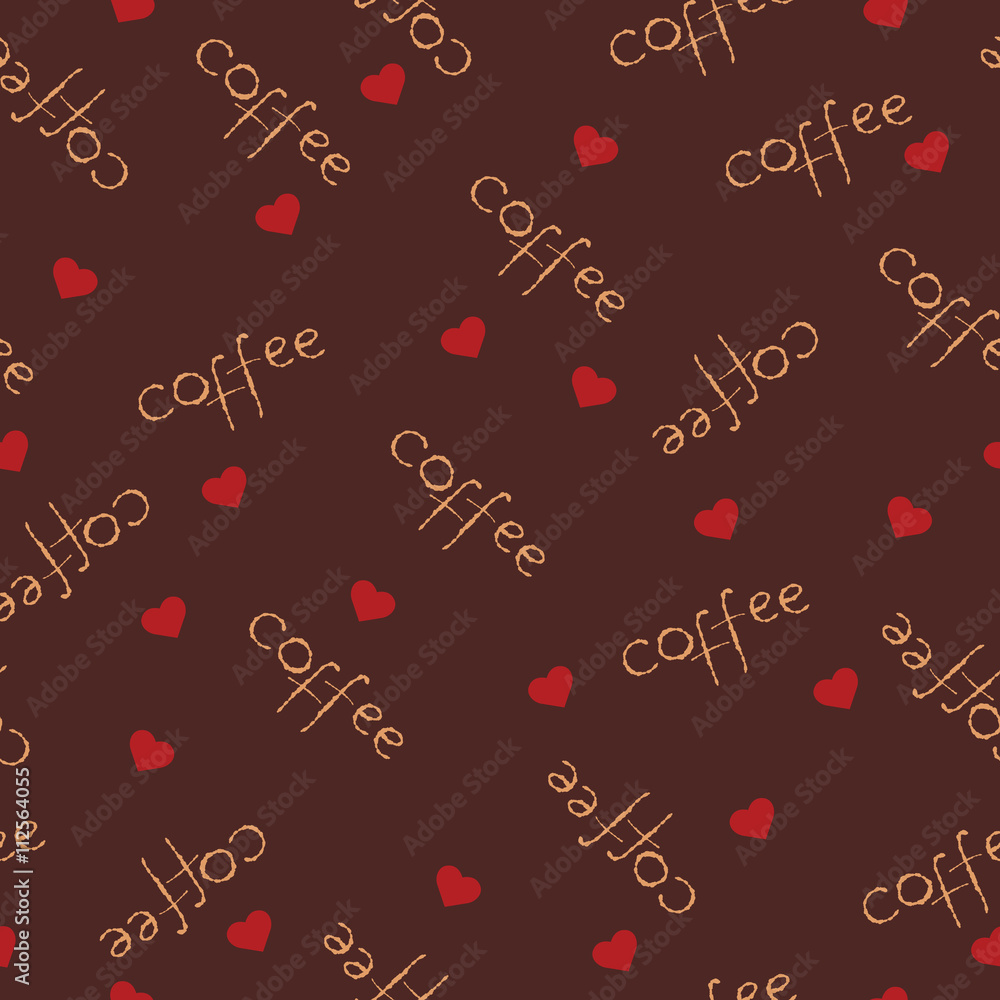 Vector illustration seamless background with lettering coffee and ...