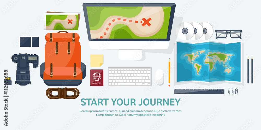 Travel and tourism. Flat style. World, earth map. Globe. Trip, tour ...