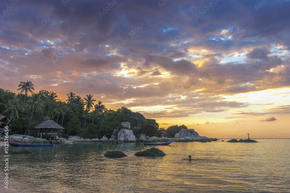 Beautiful sunset on Sairi's beach on Tao's island in Thailand. Stock ...