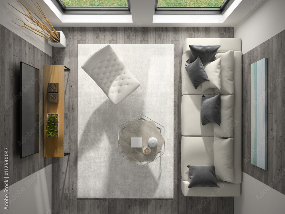 Interior of modern design room top view 3D rendering Stock Illustration ...