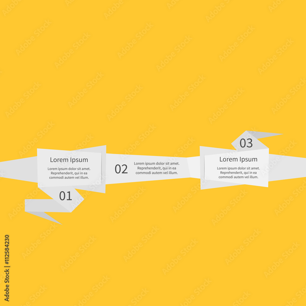 Three step Timeline infographic ribbon. Origami paper banner set ...