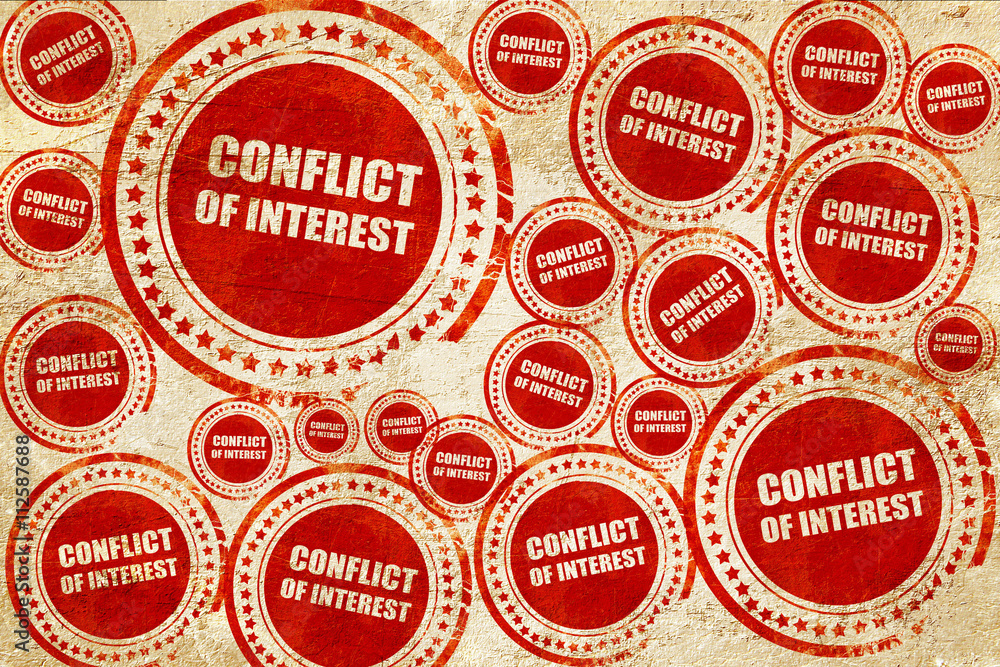 conflict of interest, red stamp on a grunge paper texture Stock ...