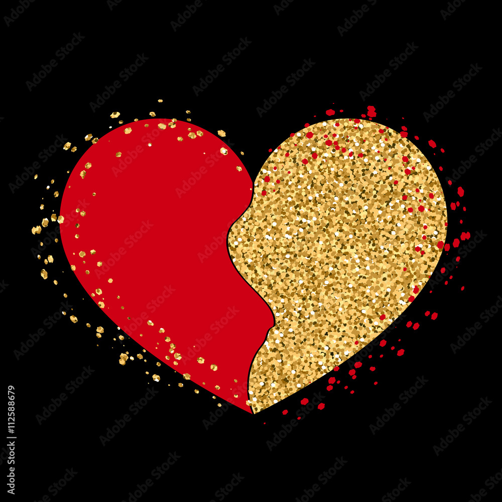 Halves gold heart icon. Two half puzzle. Art design template. Broken ...