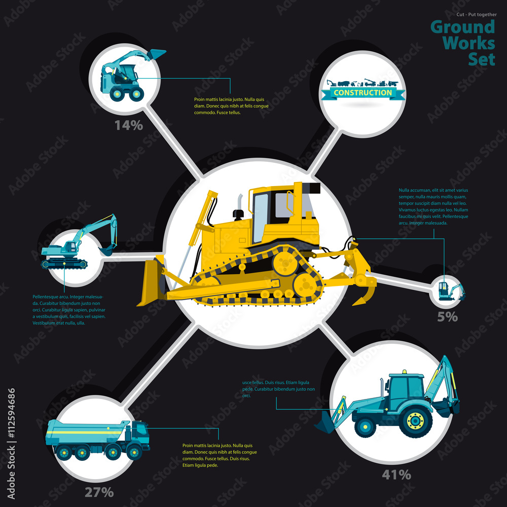Construction machinery infographic big set of ground works machines ...