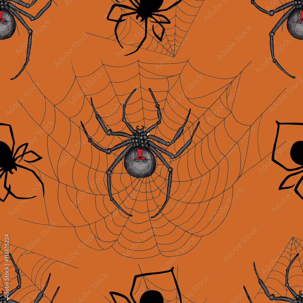 Seamless Halloween background with scary spiders Stock Vector | Adobe Stock