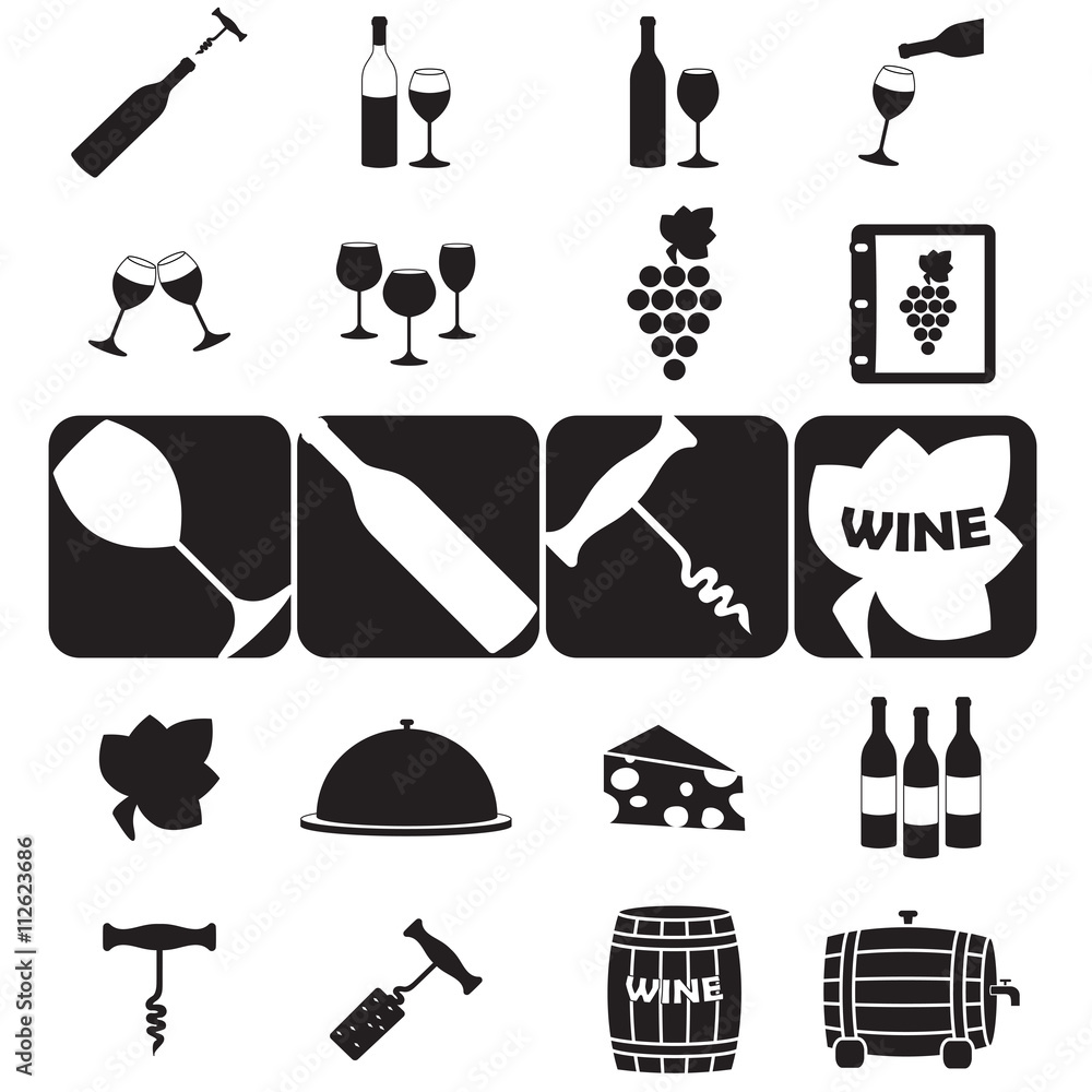 Wine icon set. Vector illustration. Stock Vector | Adobe Stock