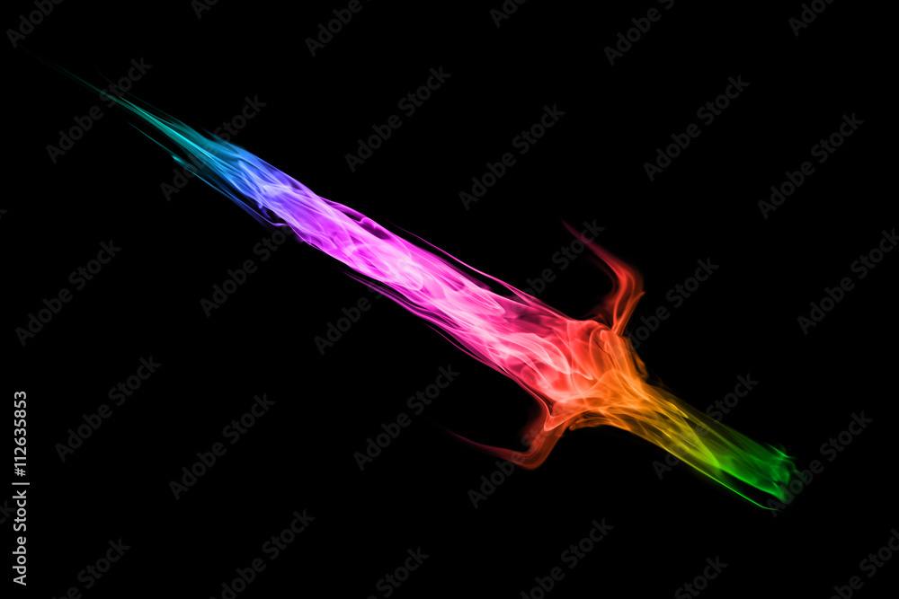 colorful fire flame sword isolated on black Stock Photo | Adobe Stock