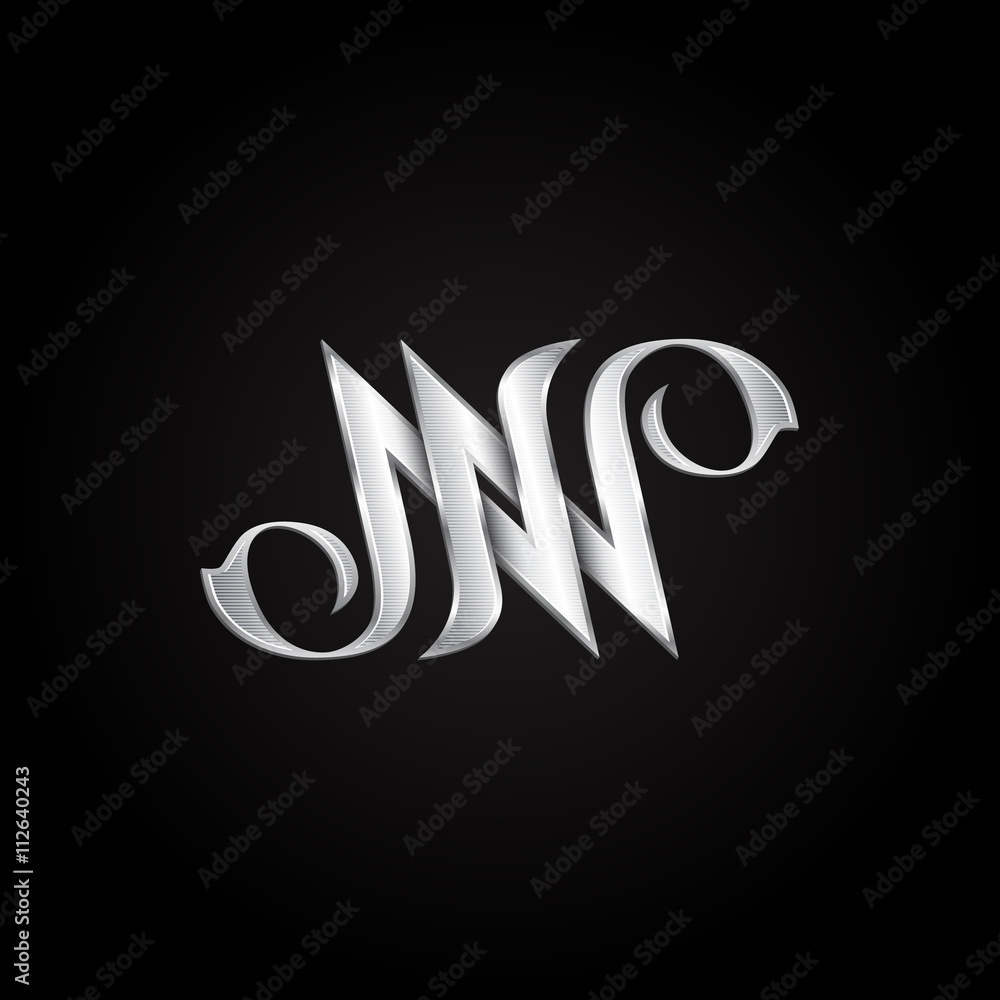 Silver monogram double letter N. Vector golden initials logo design for ...