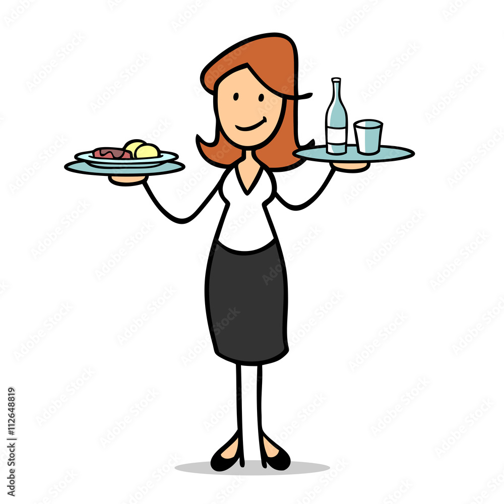 Kellnerin bringt Getränke und Essen Stock Illustration | Adobe Stock
