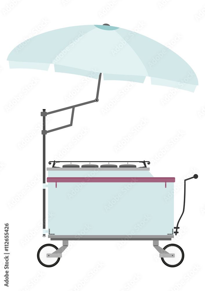 Cartoon street food vendor cart on a white background. Flat vector ...