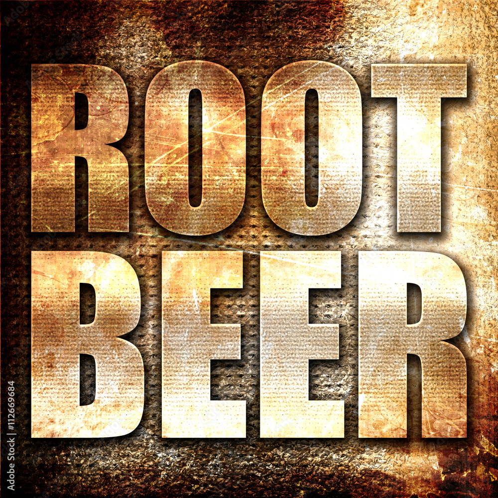 root beer, 3D rendering, metal text on rust background Stock ...