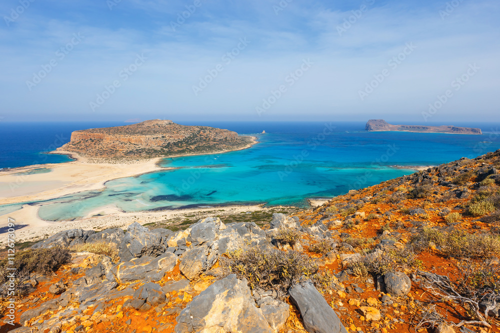 beautiful Balos Lagoon and Gramvousa Island in Crete Stock Photo ...