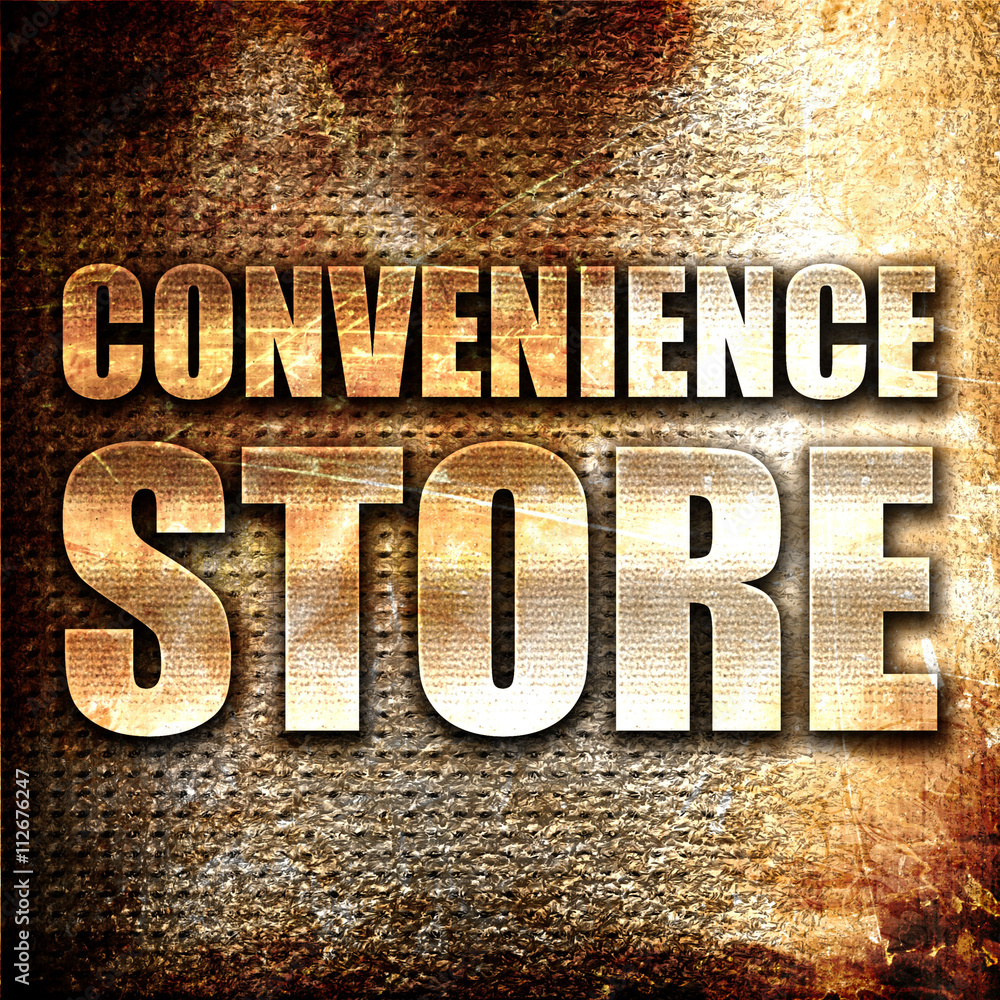 convenience store, 3D rendering, metal text on rust background Stock ...