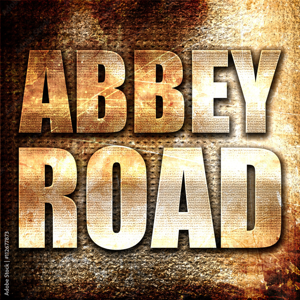 abbey road, 3D rendering, metal text on rust background Stock ...