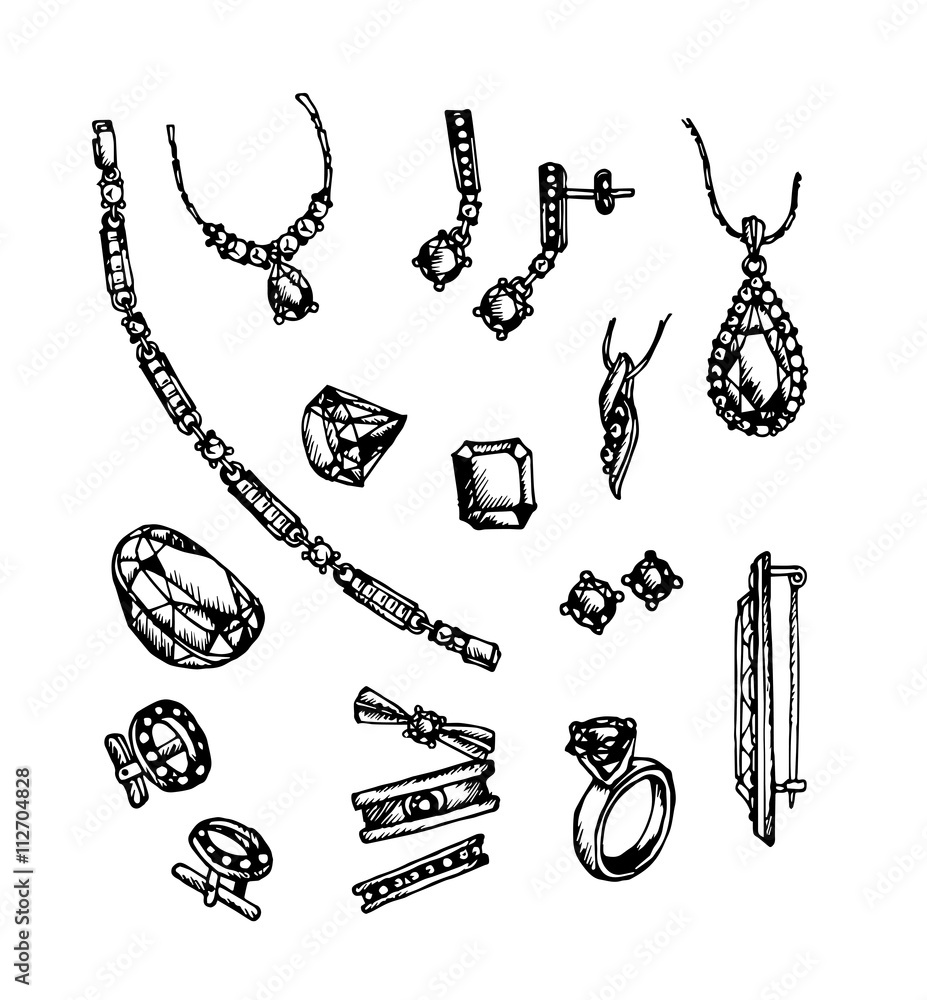 Vector of hand draw jewelry set Stock Vector | Adobe Stock