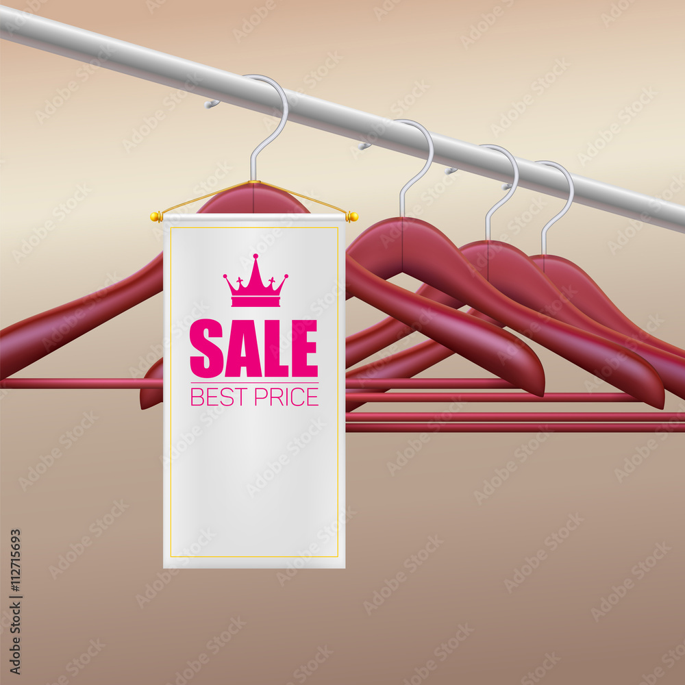 Wooden hangers with advertising label. Stock-Illustration | Adobe Stock