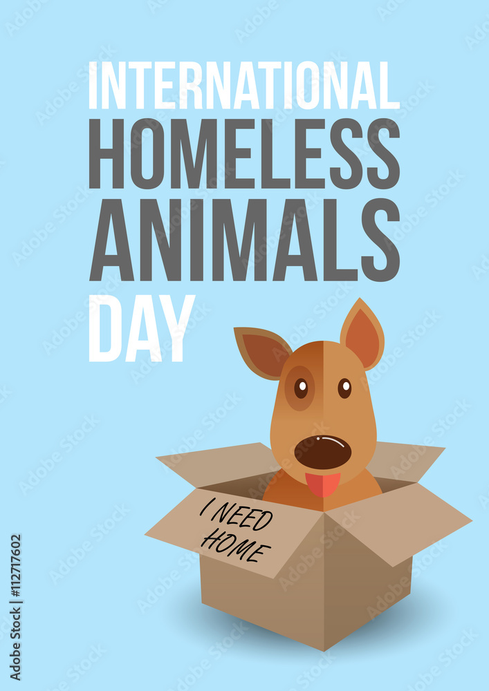 Vetor de International homeless animals day. Cute dog in a box whith I ...