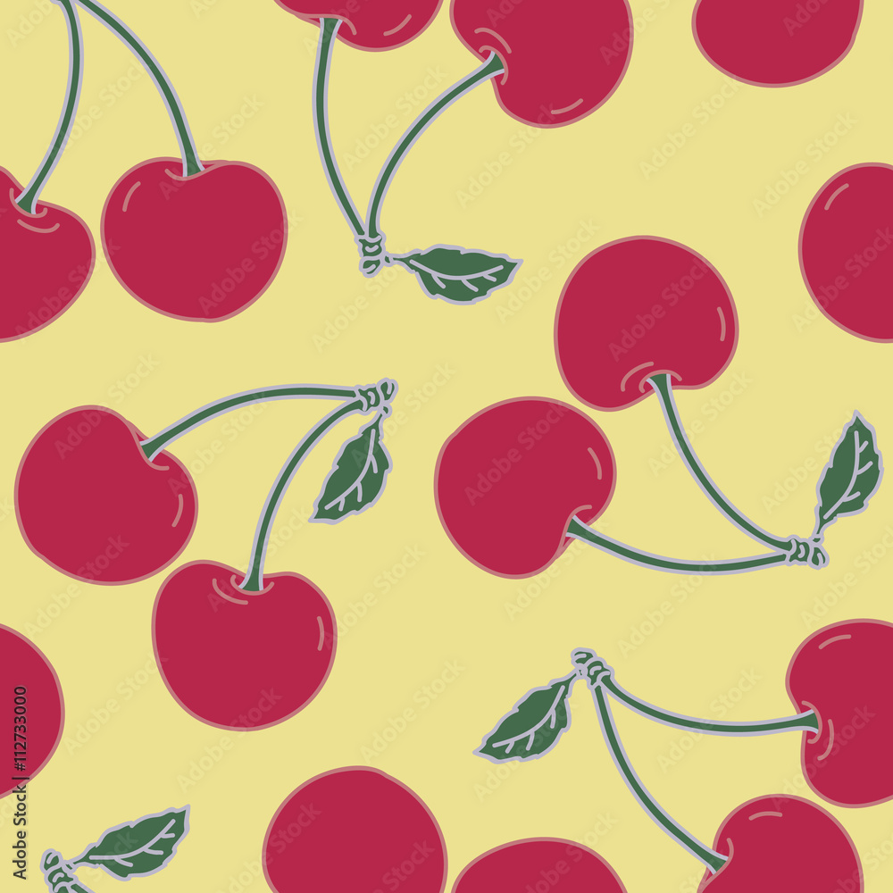 Cherry Seamless Pattern. Hand drawn ornamental wallpaper or textile ...