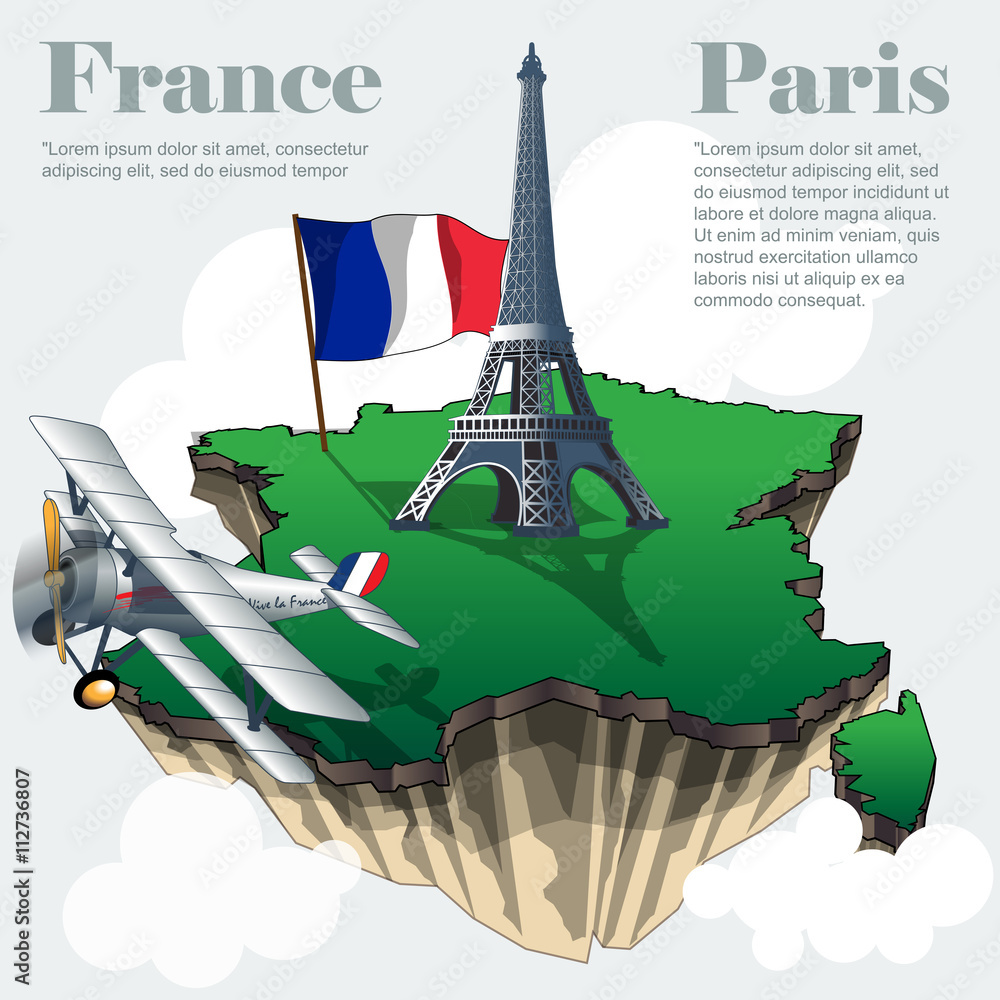 France country infographic map in 3d with country shape flying in the ...